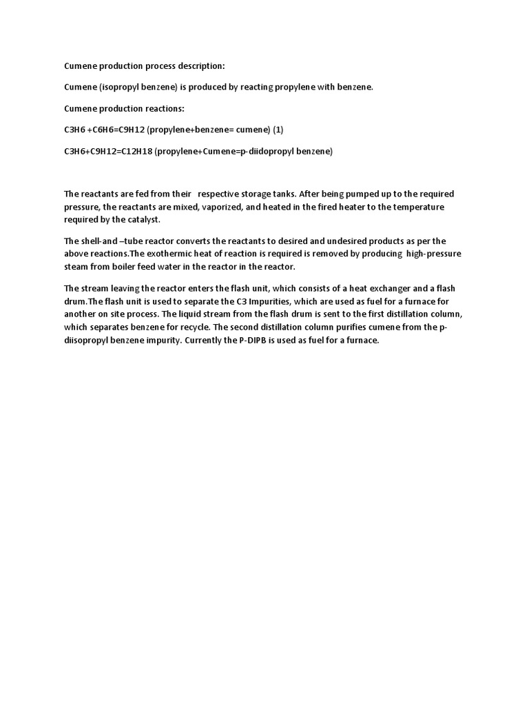 Cumene Production Process Description | PDF | Chemical Reactor ...