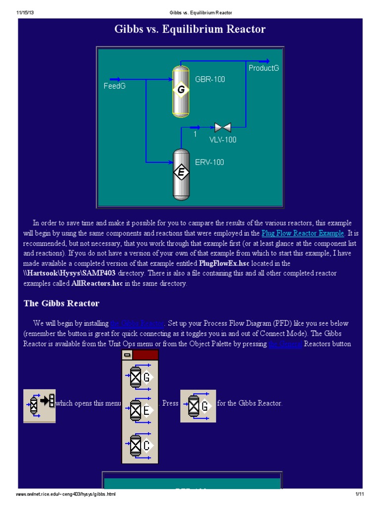 Comparing the Results of a Gibbs Reactor and Equilibrium Reactor Using ...