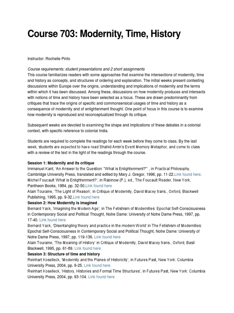 Modernity, Time and History | PDF | Modernity | Critique