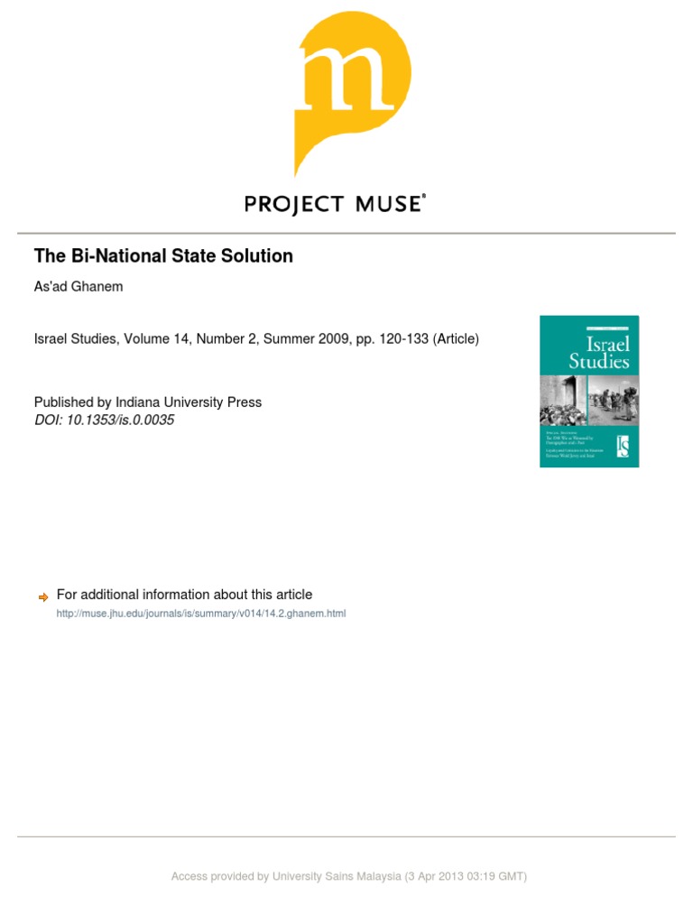 Bi-National State Solution in Israel-Palestine | PDF | One State ...
