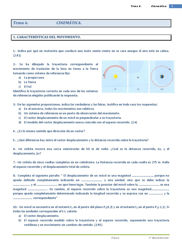 Cinemática para 1º Bachillerato: Ejercicios y Teoría | PDF | Ciencia y ...