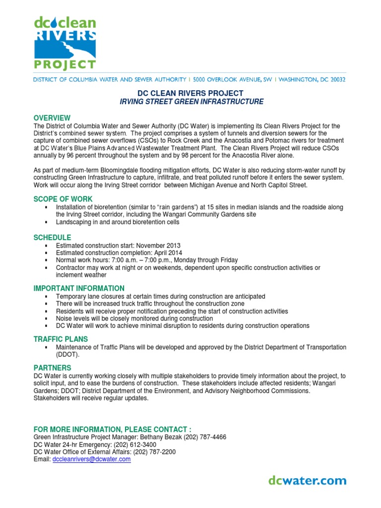 DC Water Irving Street Green Infrastructure Project Information Sheet ...