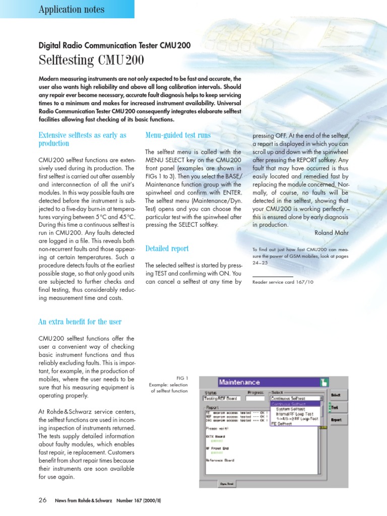 CMU200 Selftest Features Overview | PDF | Electromagnetism | Electrical ...