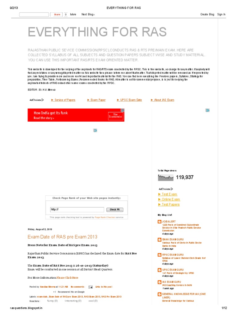Everything For Ras: Exam Date of RAS Pre Exam 2013 | Download Free PDF ...