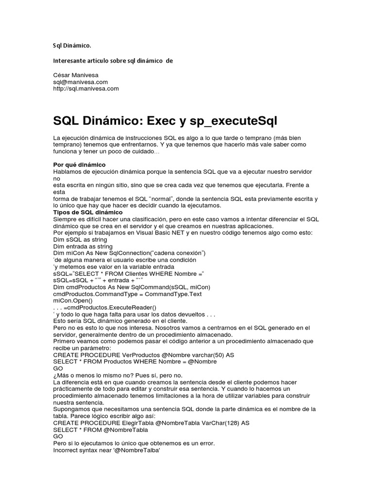 Trabajando Con SQL Dinámico | PDF | SQL | Servidor SQL de Microsoft