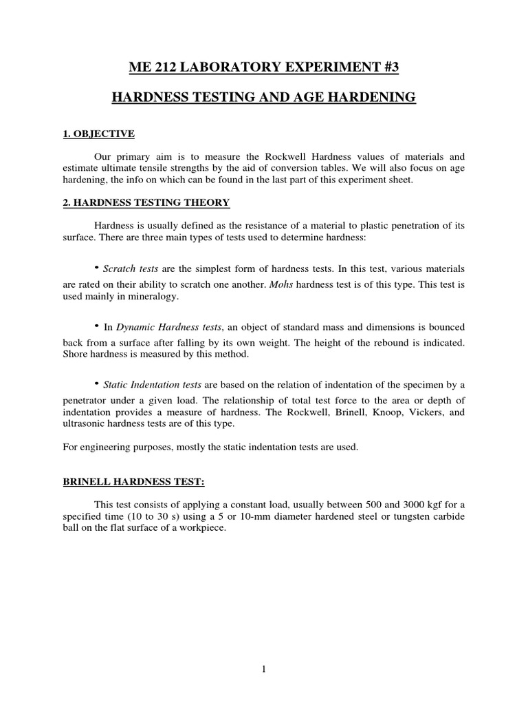 Me 212 Laboratory Experiment #3 Hardness Testing and Age Hardening ...