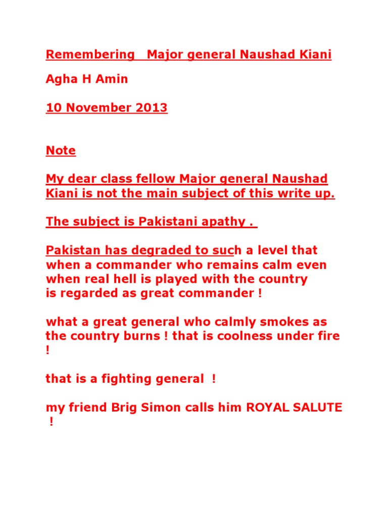 Remembering Major General Naushad Kiani | PDF | Pakistan Army | Inter ...