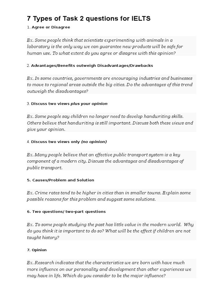 7 Types of Task 2 Questions For IELTS | PDF | Career & Growth | Business