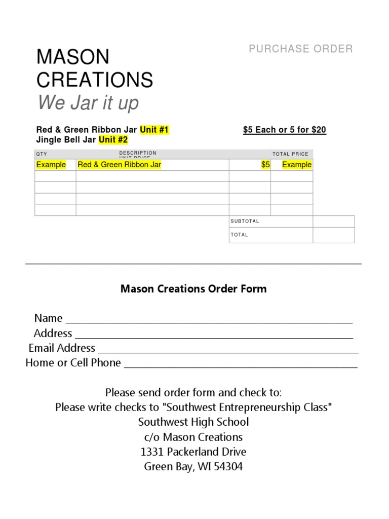 Mason Creations Order Form | PDF