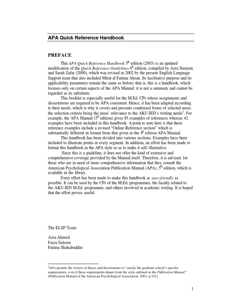 APA Quick Reference Handbook: TH TH | PDF | Sic | Ellipsis