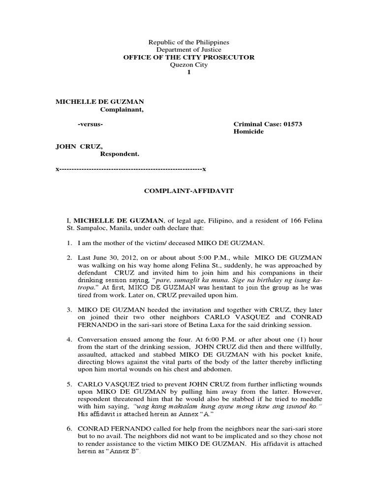 Sample Counter Affidavit Homicide | PDF | Misconduct | Criminal Justice