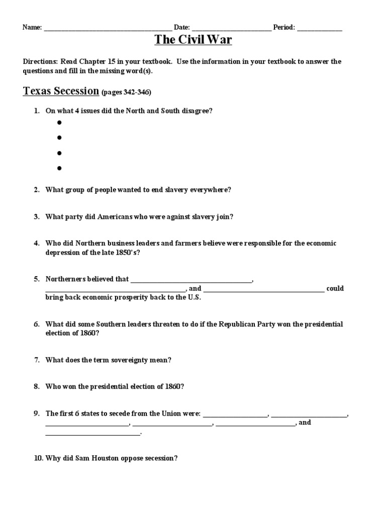 The Civil War Guided Reading | PDF | Confederate States Of America ...