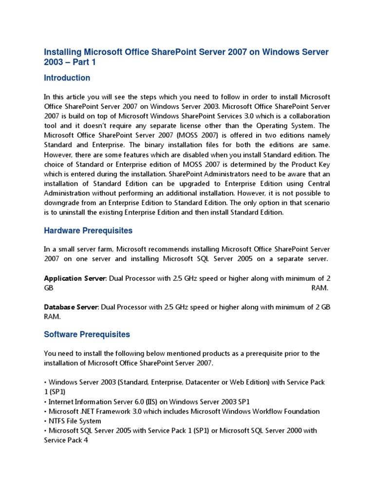 Installing Microsoft Office SharePoint Server 2007 On Windows Server 2003 | PDF | Share Point ...