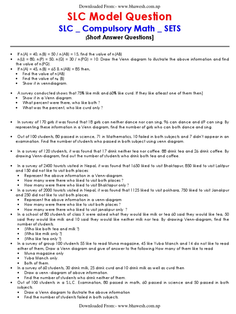 SLC - Compulsory Math - SETS | PDF | Voting | Teaching Mathematics