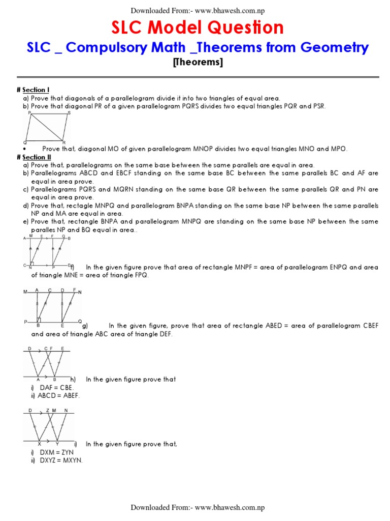 SLC - Compulsory Math - Theorems From Geometry | PDF | Rectangle ...