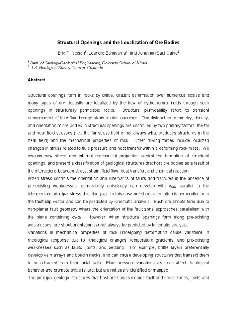 Structural Openings and The Localization of Ore Bodies | PDF ...