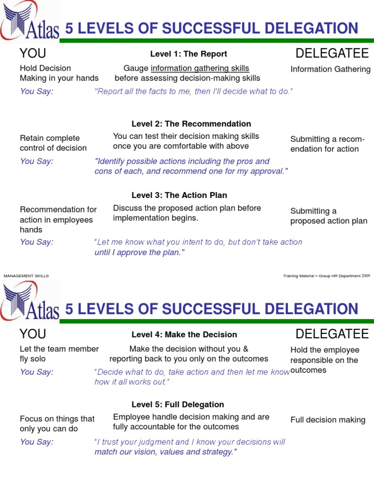 5 Levels of Successful Delegation: YOU Delegatee | PDF