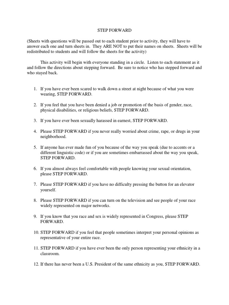 Step Forward Diversity Activity | PDF | Critical Theory | Sex