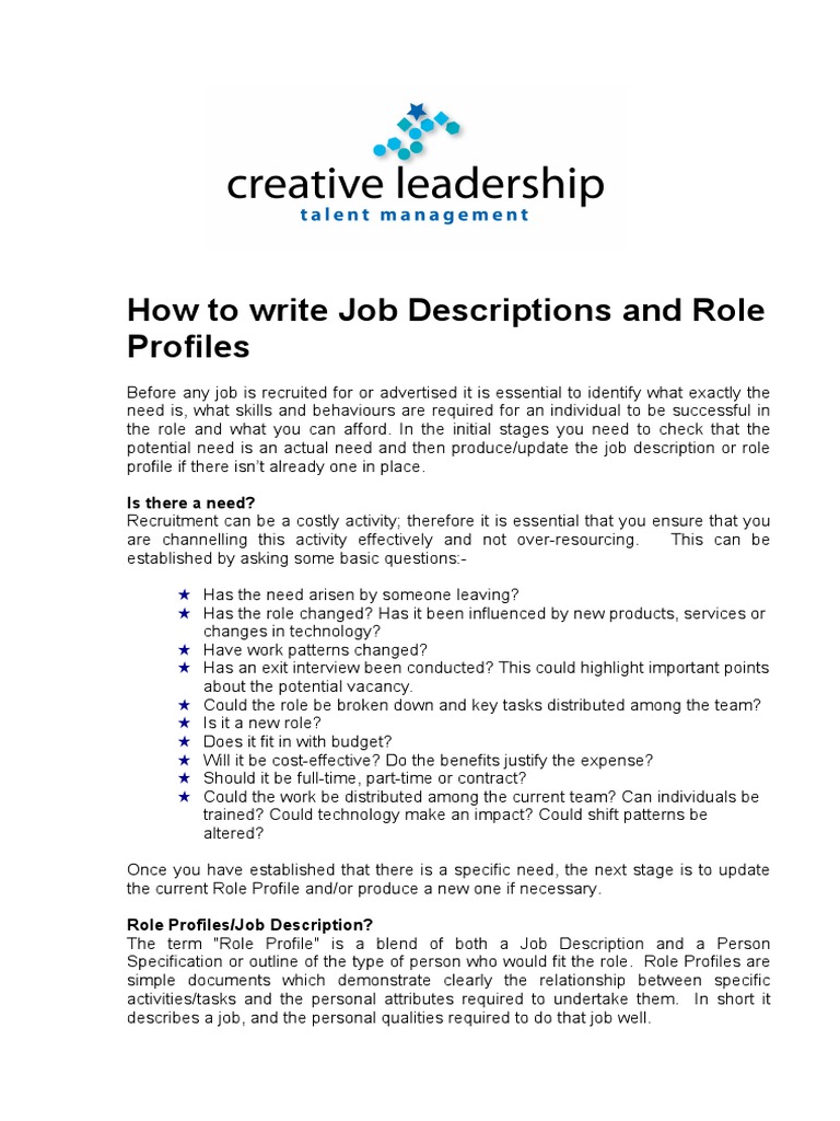 How To Write Job Descriptions and Role Profiles | PDF | Competence ...
