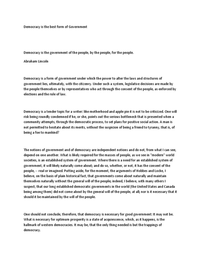 Democracy Is The Best Form of Government | PDF | Forms Of Government ...