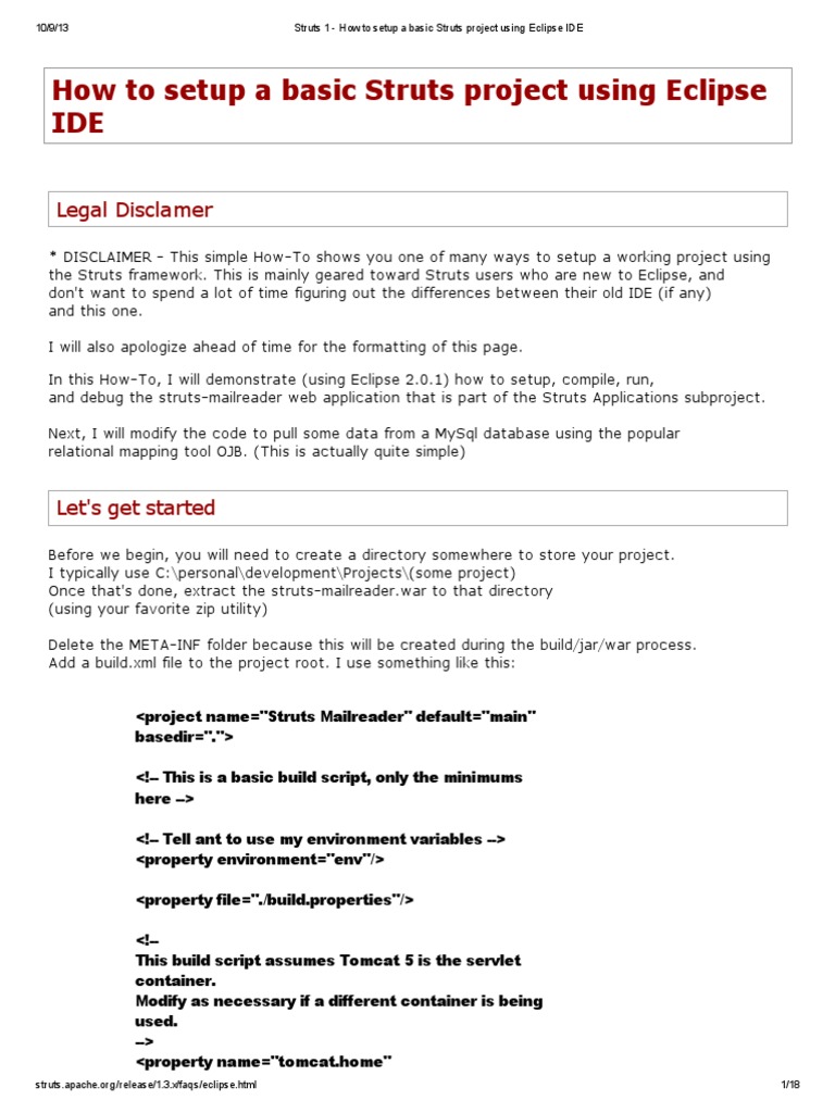 Struts 1 How To Setup A Basic Struts Project Using Eclipse Ide Pdf Software Engineering