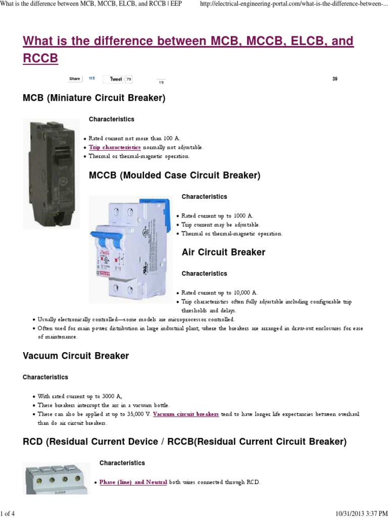 What is the Difference Between MCB, MCCB, ELCB, And RCCB _ EEP ...