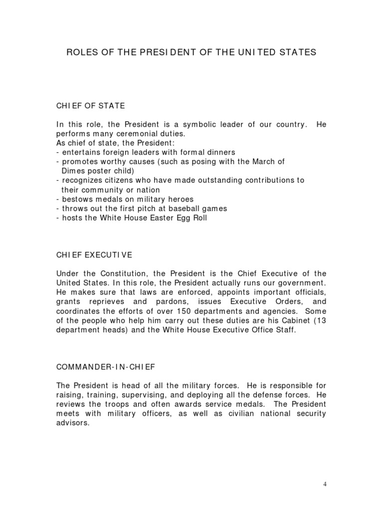 Roles of Pres | PDF | Presidents Of The United States | American Government