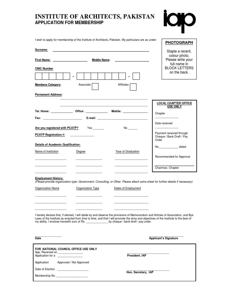 IAP Members Form | Architect | Cheque