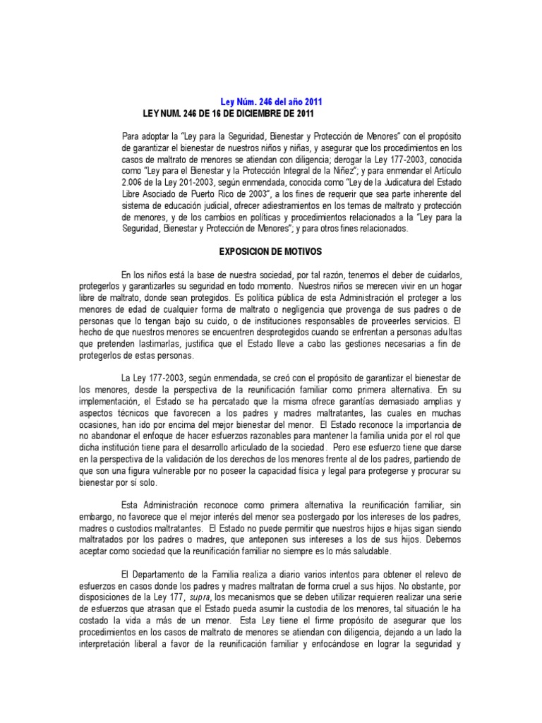 Ley Núm 246 | PDF | Abuso infantil | Familia