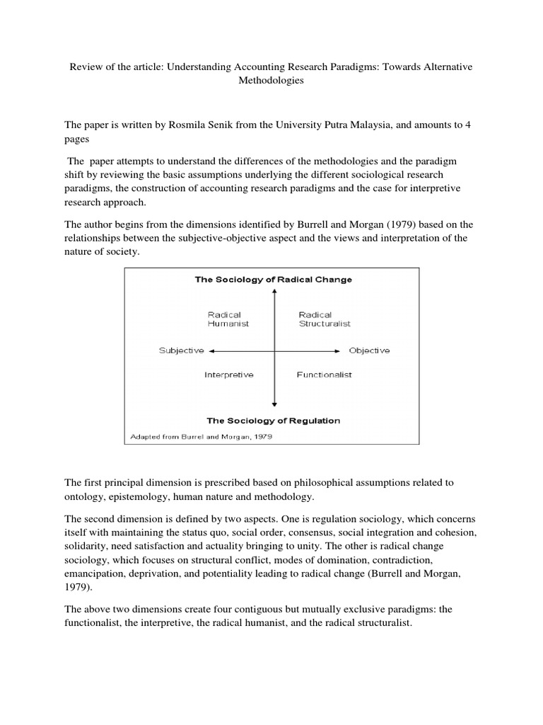 Review of The Article Understanding Accounting Research Paradigms ...