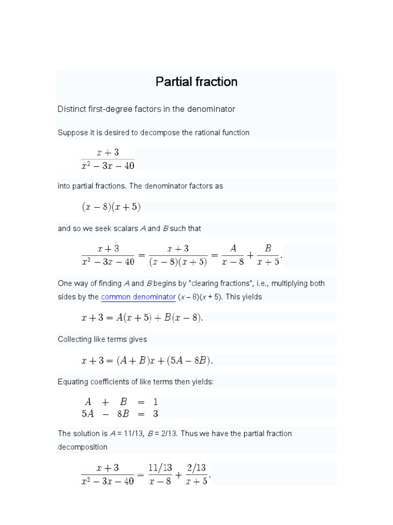 Partial Fraction | Fraction (Mathematics) | Algorithms