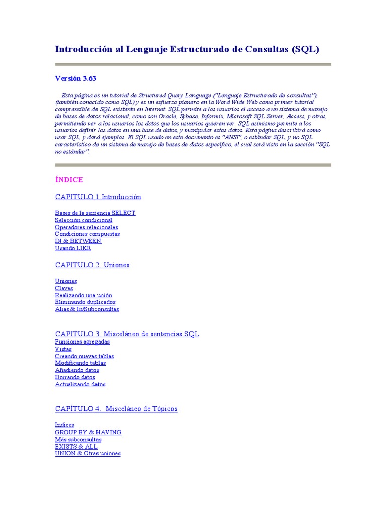 Introducción Al Lenguaje Estructurado de Consultas | PDF | SQL | Base de datos relacional