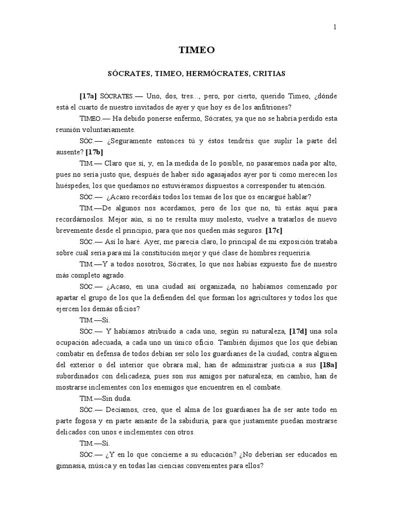 Platón - Timeo | PDF | Verdad | Universo