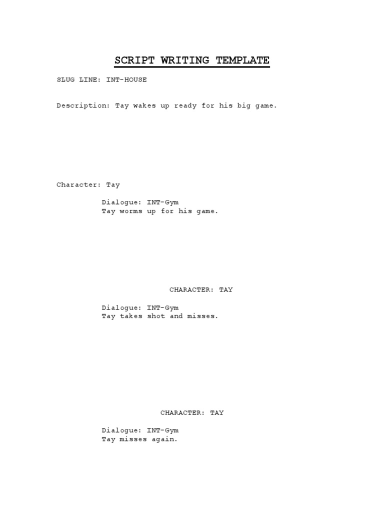 Script Writing Template: Slug Line: Int-House | PDF