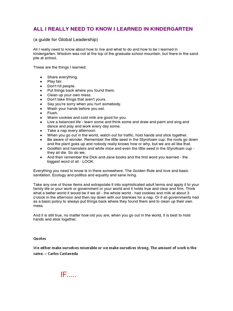 All I Really Need To Know I Learned in Kindergarten | PDF | Compassion ...
