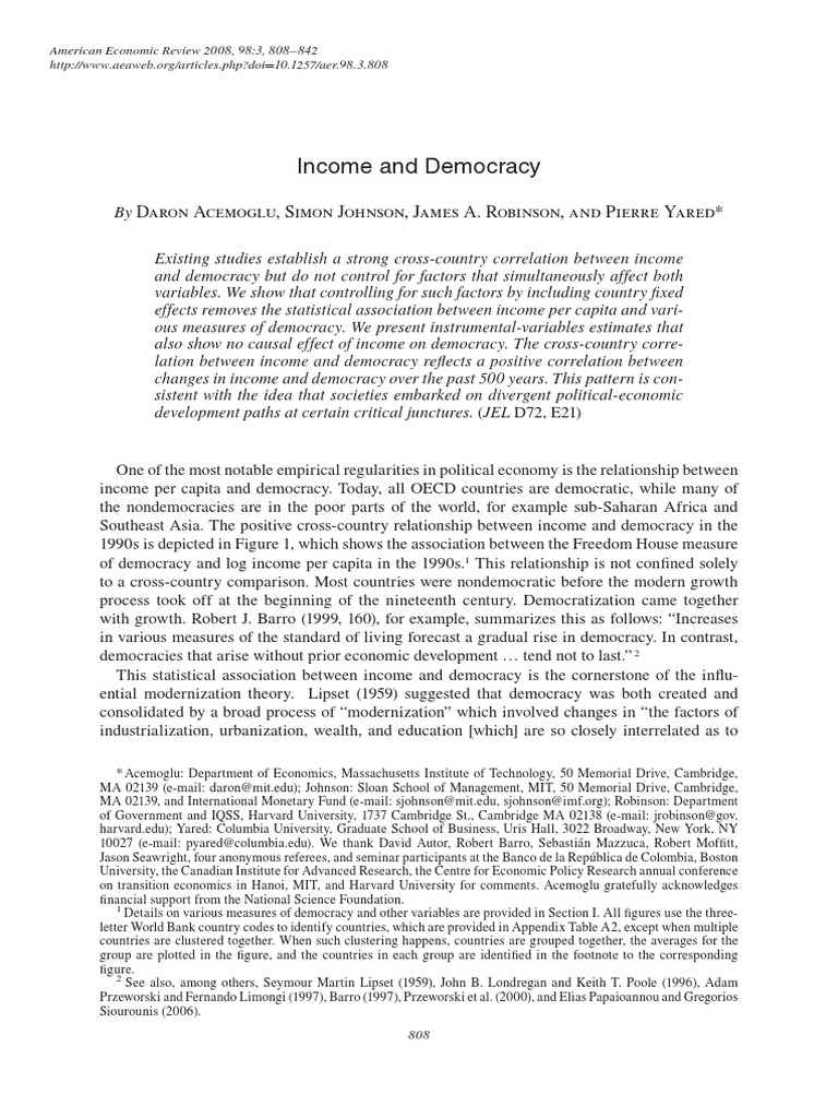 Income and Democracy: Daron Acemoglu, Simon Johnson, James A. Robinson ...