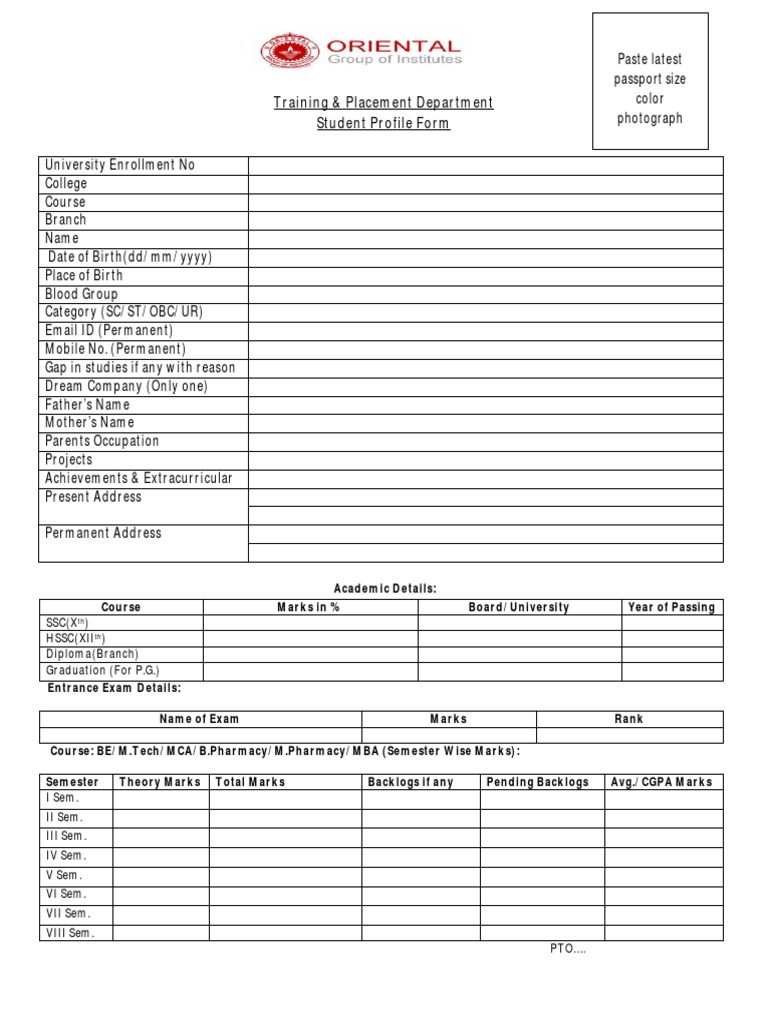 Student Profile Form | PDF