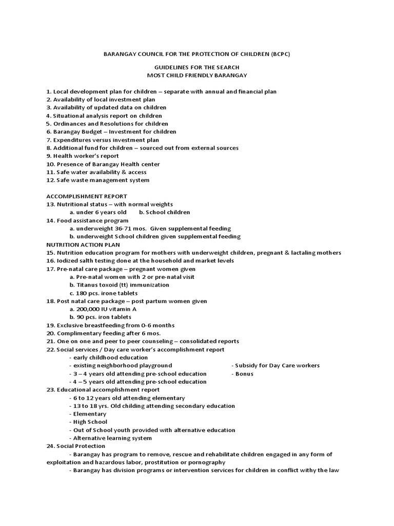 Bcpc Guidelines | Day Care | Wellness