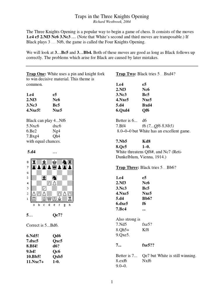 Traps in The Three Knights Opening 01 | PDF | Chess Openings ...
