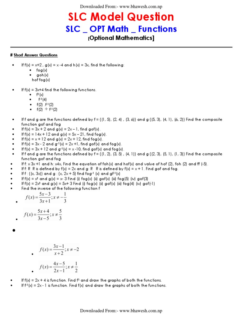 SLC - OPT Math - Functions | PDF | Function (Mathematics) | Teaching ...