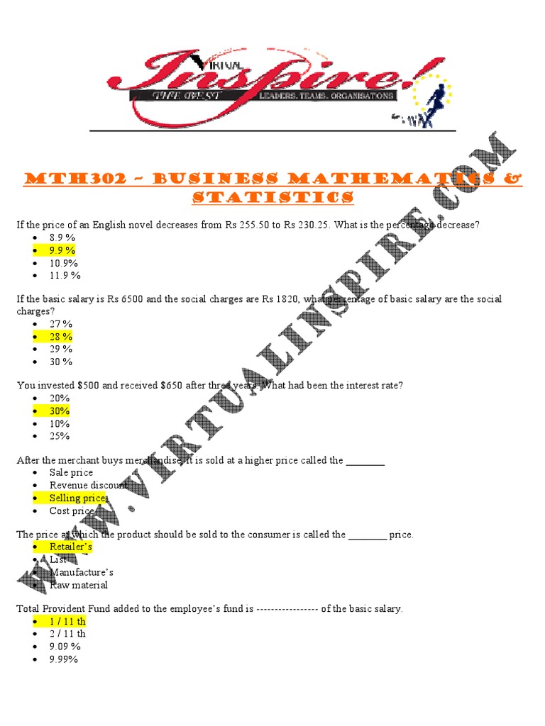 MTH302 MCQs and Past Papers Guide | PDF | Teaching Methods & Materials ...