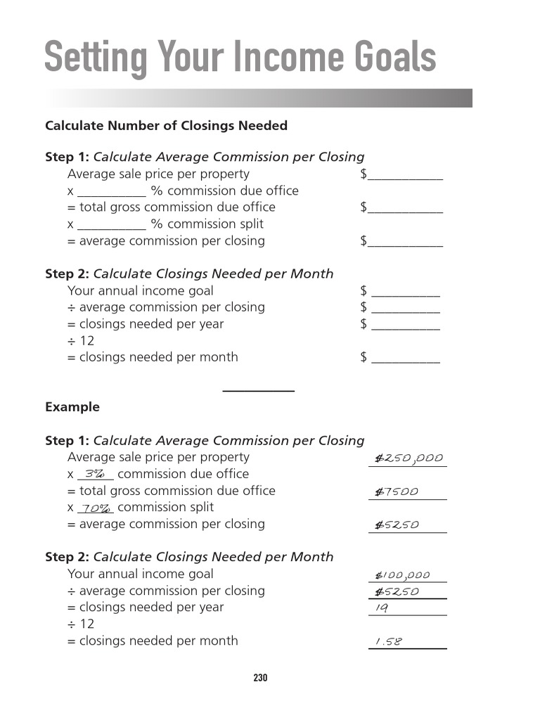 Real Estate Agents - Income Goal Setting Chart | PDF | Law