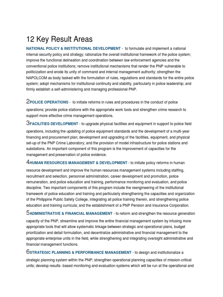 12 Key Result Areas | PDF | Police | Information System