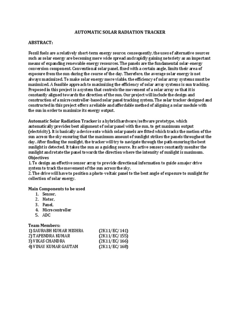 Automatic Solar Panel Tracking System | PDF