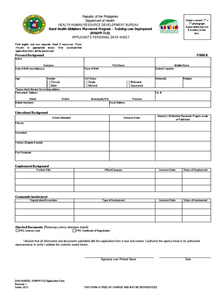 RHMPP Application Form for Midwives | PDF