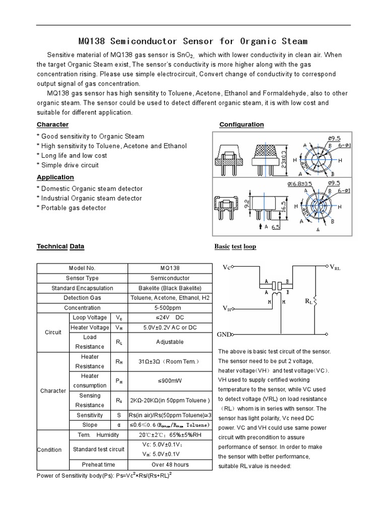 MQ138 | PDF | Sensor | Electrical Resistance And Conductance