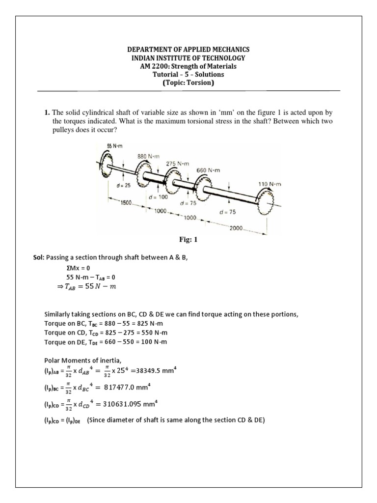 Tutorial 5 Sol | PDF | Torque | Stress (Mechanics)