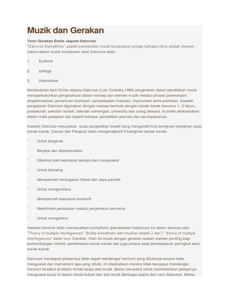 Teori Gerakan Emile Jaques-Dalcroze | PDF