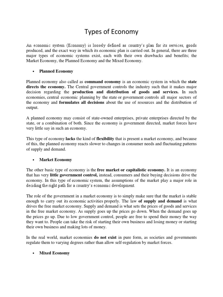 Types of Economy | PDF | Market Economy | Economic System