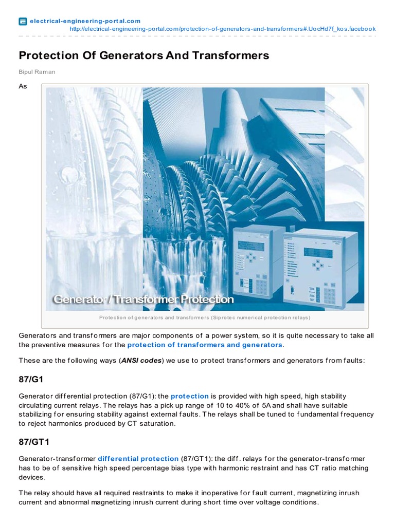 Protection of Generators and Transformers | PDF | Relay | Electric ...